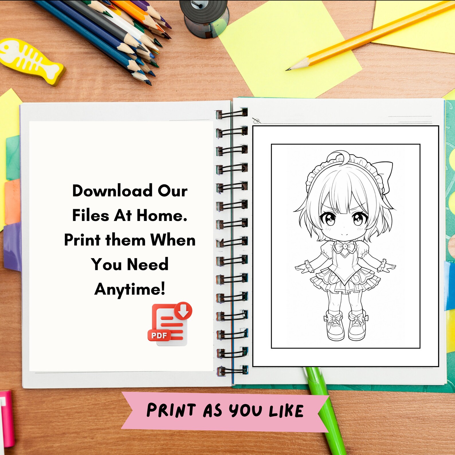 Kawaii Anime Girl Coloring Pages for Kids 5-8 Years Old, 30 Adorable ...
