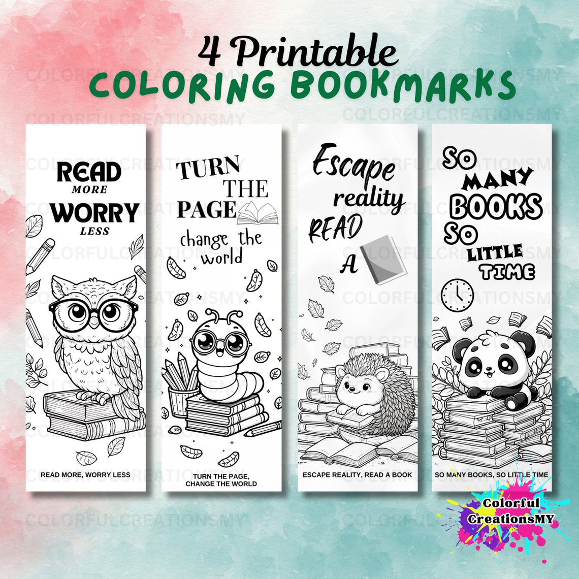 Printable Bookmarks Set, Downloadable Bookmarks for Book Lovers ...