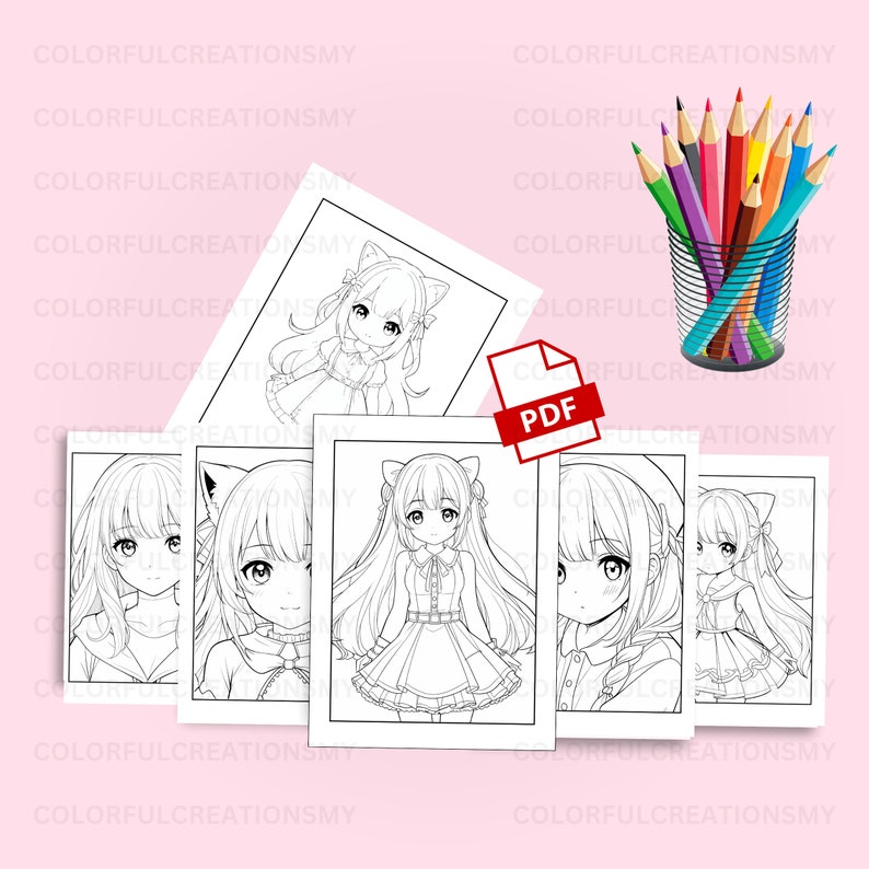 Kawaii Anime Girl Coloring Pages for Kids 5-8 Years Old, 30 Adorable ...