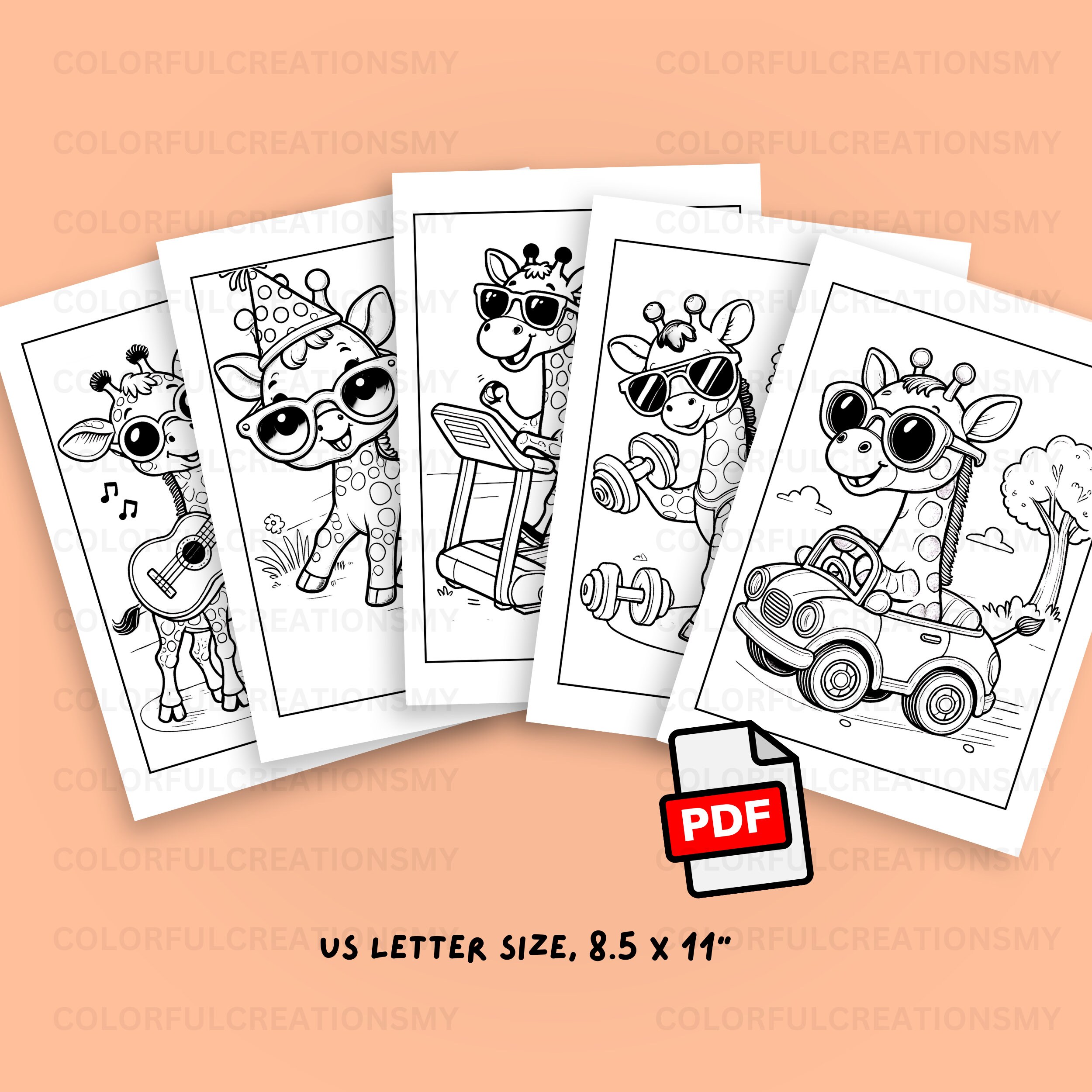 Kawaii Giraffe Coloring Pages for Kids 5-8 Years Old, 20 Fun and ...