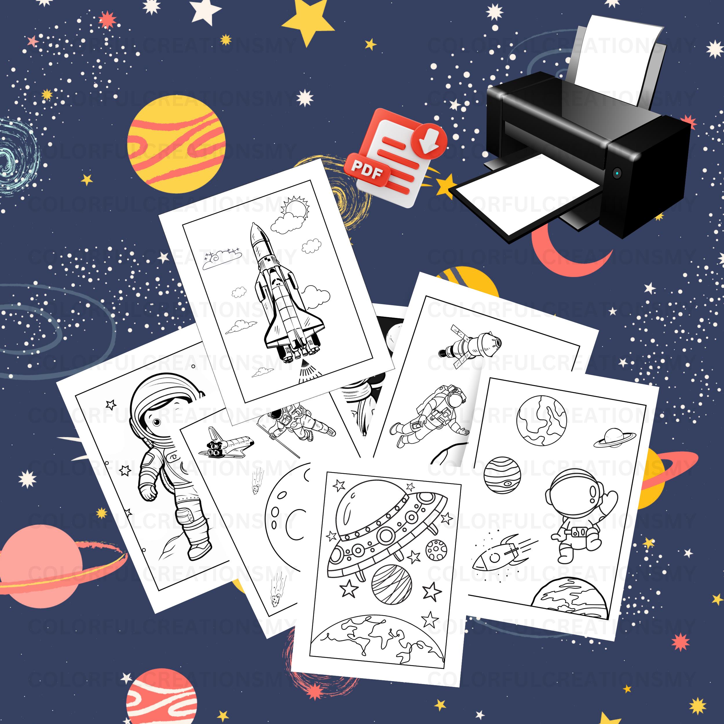 Space and Astronomy Coloring Pages for Kids Aged 5-8, 20 Printable PDF ...