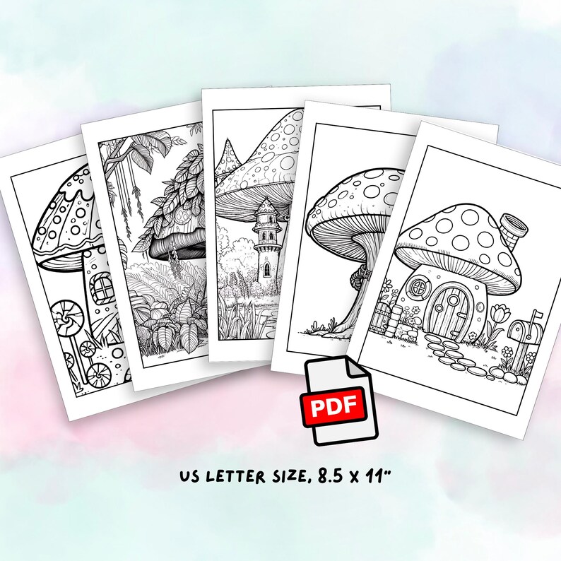 Fairy Tale Mushroom House Coloring Pages for Children Ages 5-8, 25 PDF ...