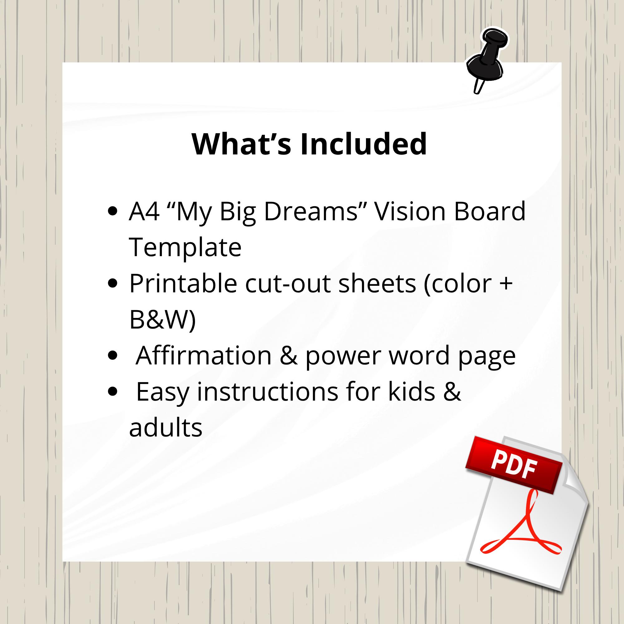 Kids Vision Board Kit – Printable A4 PDF, Color + B&W, Clipart ...