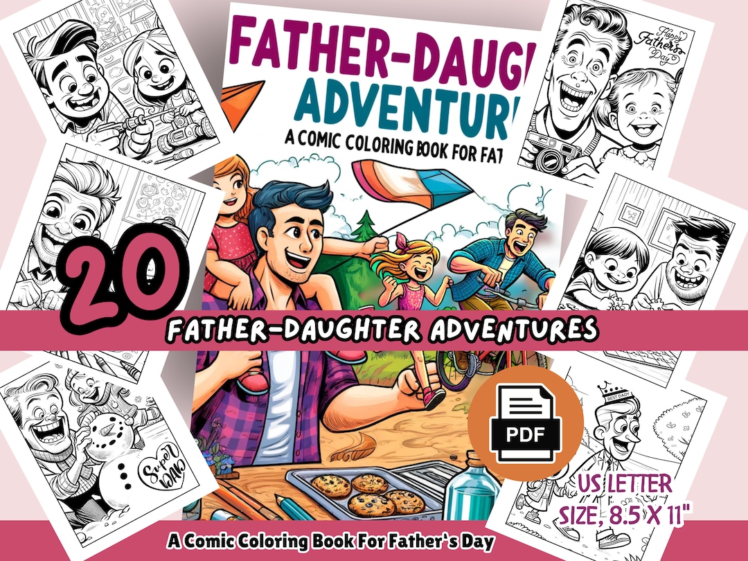 Comic-style Coloring Pages for Kids, 20 Father-daughter Adventures, PDF ...