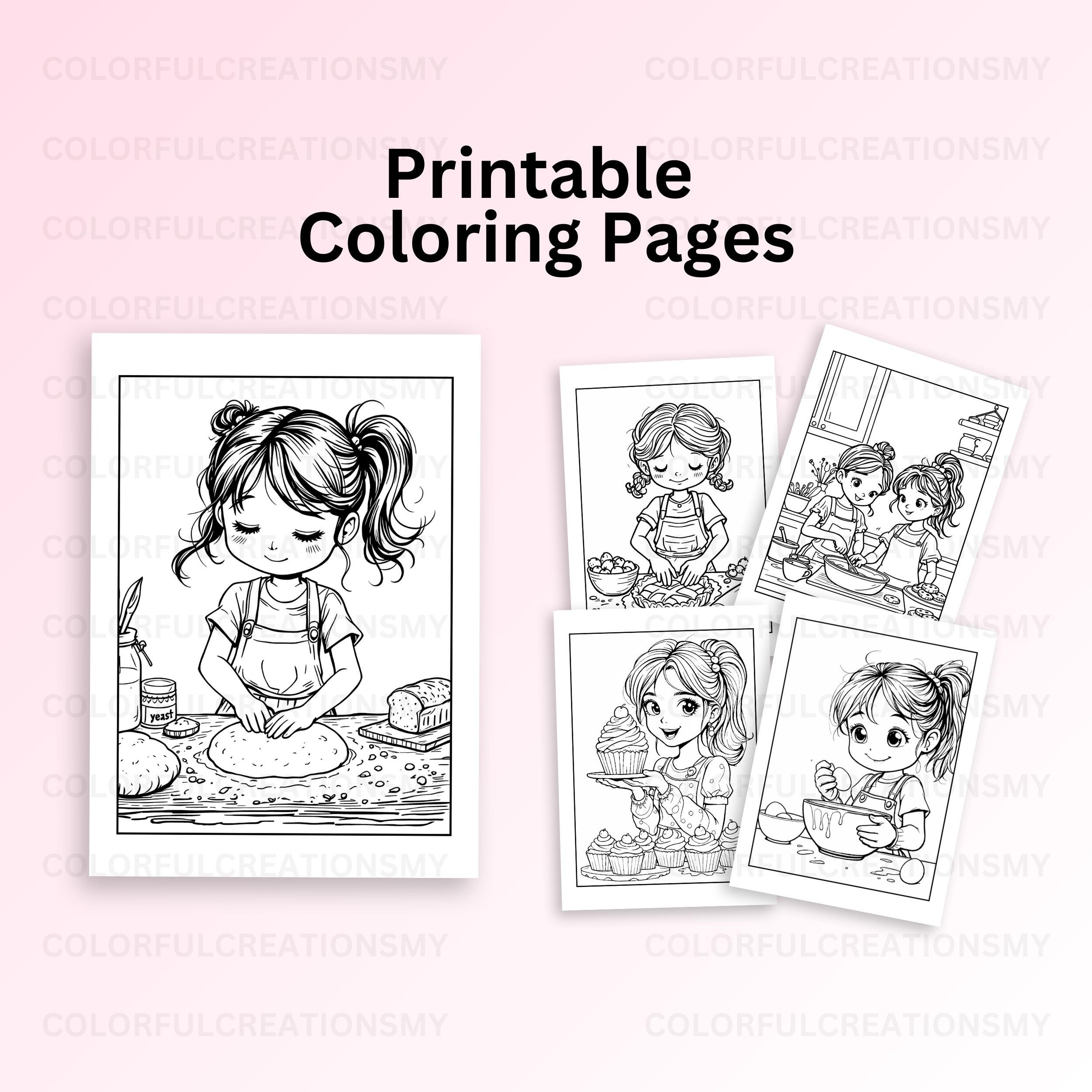 Kawaii Girls Baking Coloring Pages, 20 Adorable Girls Baking Coloring ...