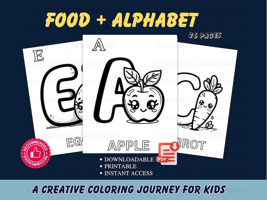 Kids Learn & Color Digital Book | ABC Food Theme PDF | Fun Educational ...