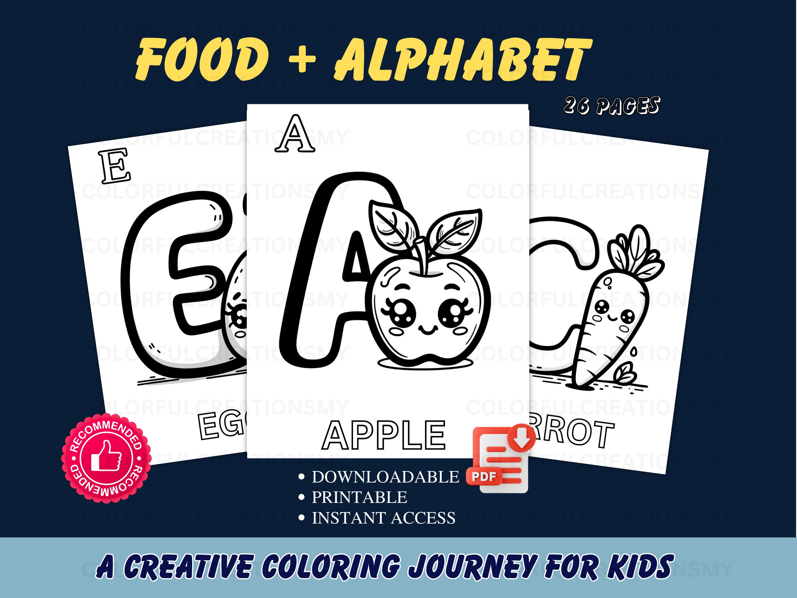 Kids Learn & Color Digital Book | ABC Food Theme PDF | Fun Educational ...