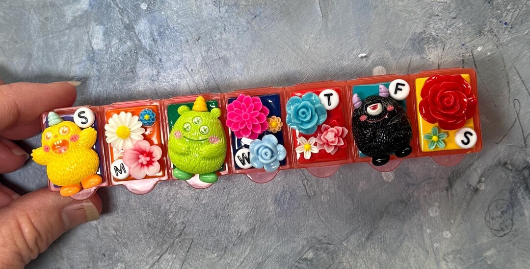 7 Day Pill Organizer 'funny Monsters' Cute Pill Box, Weekly Pill ...