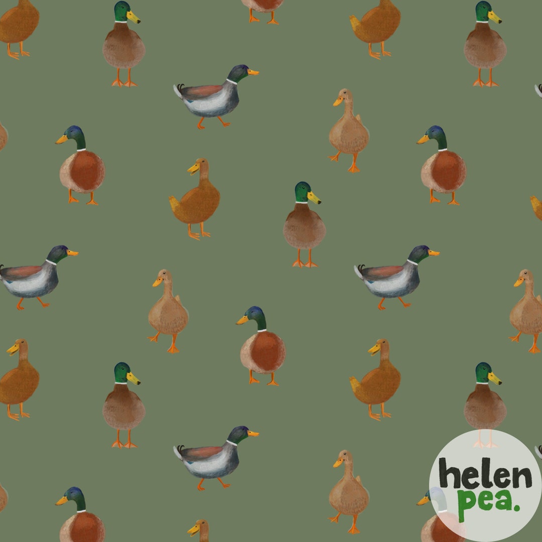 Watercolour Ducks Sage Seamless Pattern Hand Drawn Duck Fabric and ...