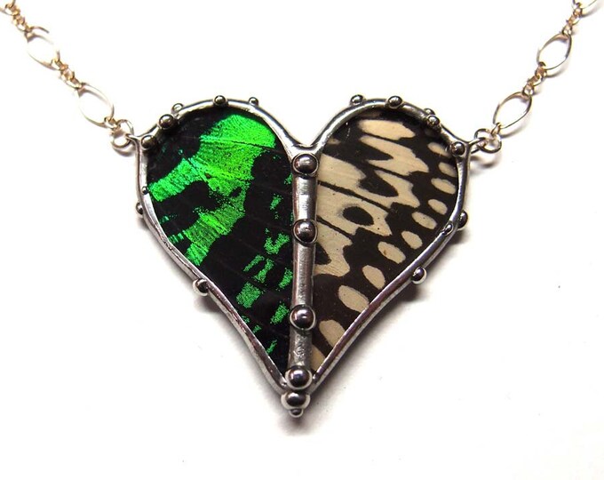 Heart Jewelry - Real Butterfly and Moth Heart Necklace - Green Sunset ...