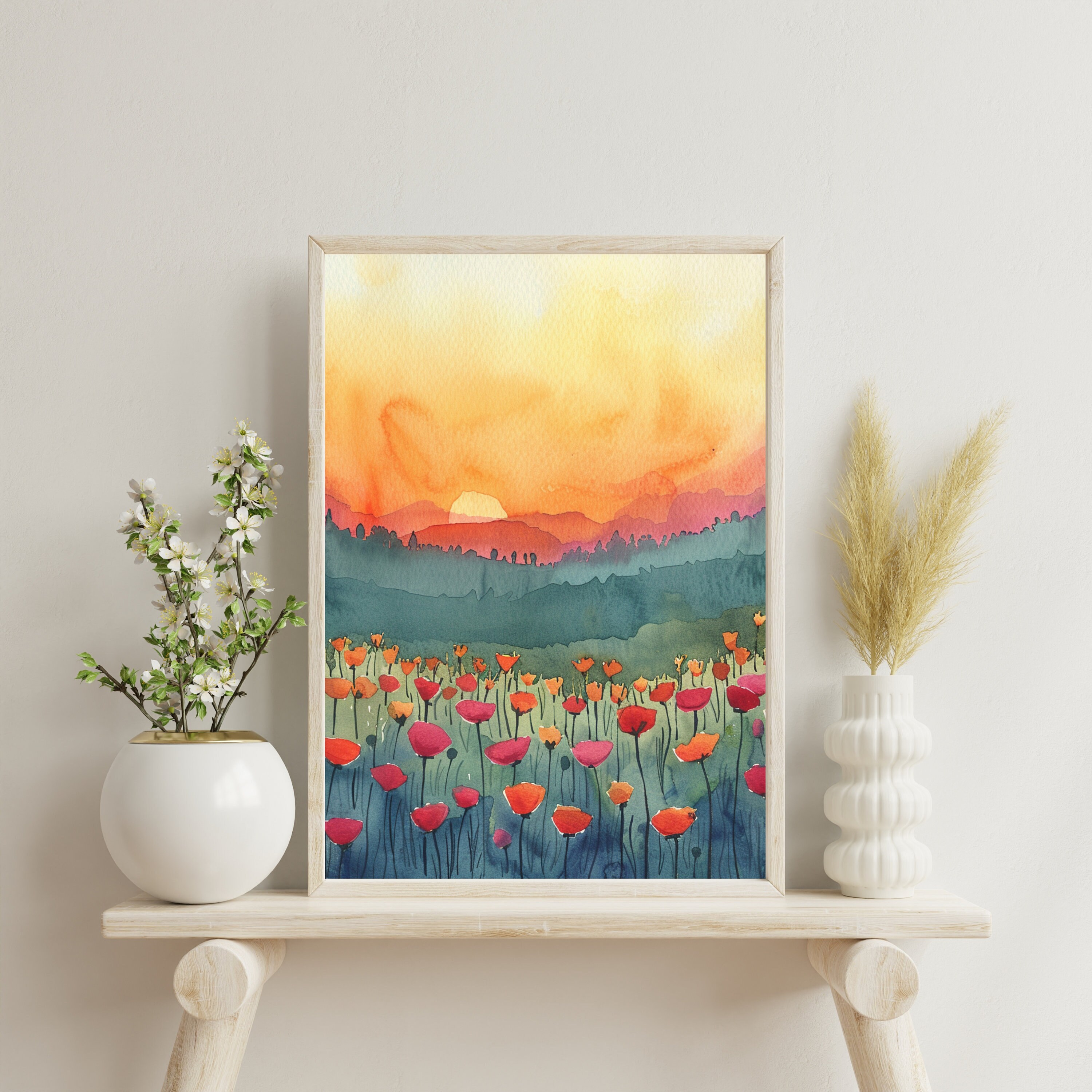Printable Wildflower Field, Watercolor Flowers, Digital Art, Amapola ...