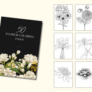 50 Flower Coloring Pages. Coloring Book Including Many Types of Flowers ...