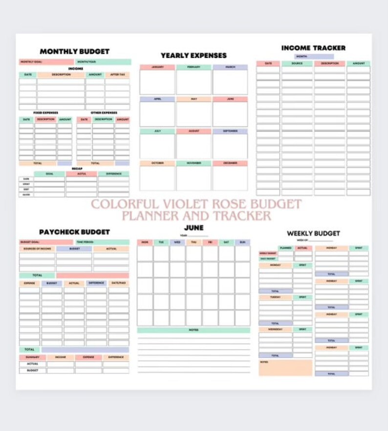 Colorful Finance Planner Printable, PDF, Paycheck Budget, Budget ...