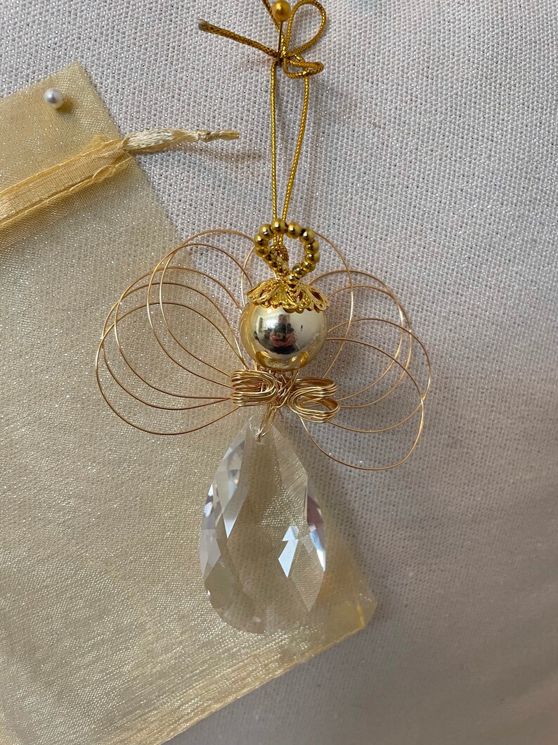 Gold Wire and Crystal Angel Ornament With Gift Pouch - Etsy