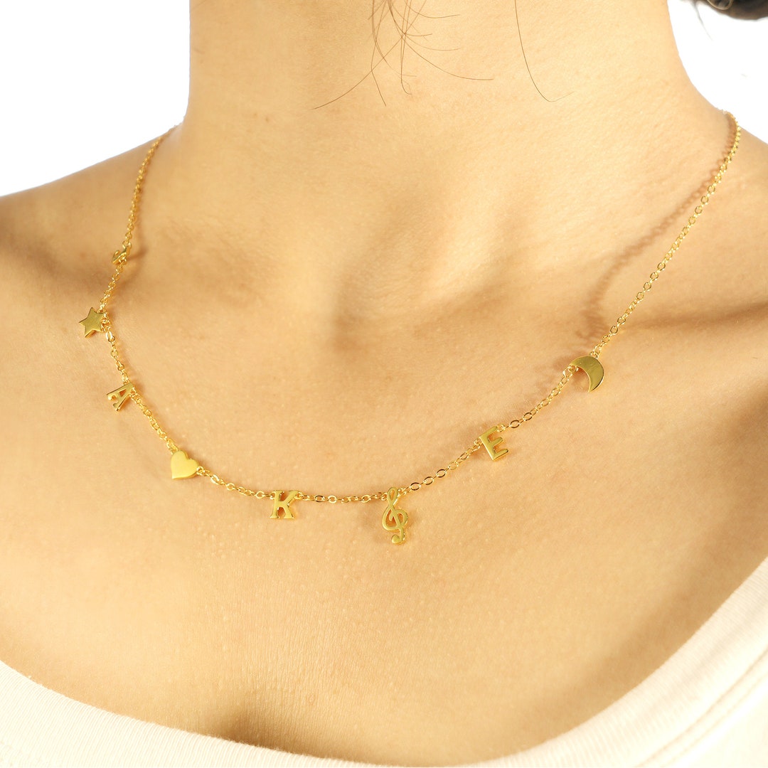 Design Your Own Name Necklace, 18k Gold Plated Custom Charms Necklace ...