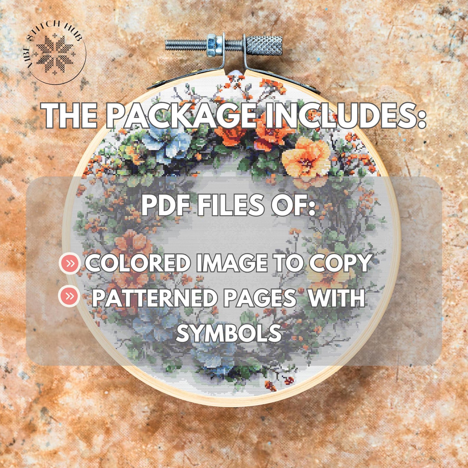 Circular Wreath Cross Stitch Pattern Embroidery, Floral Cross Stitch ...