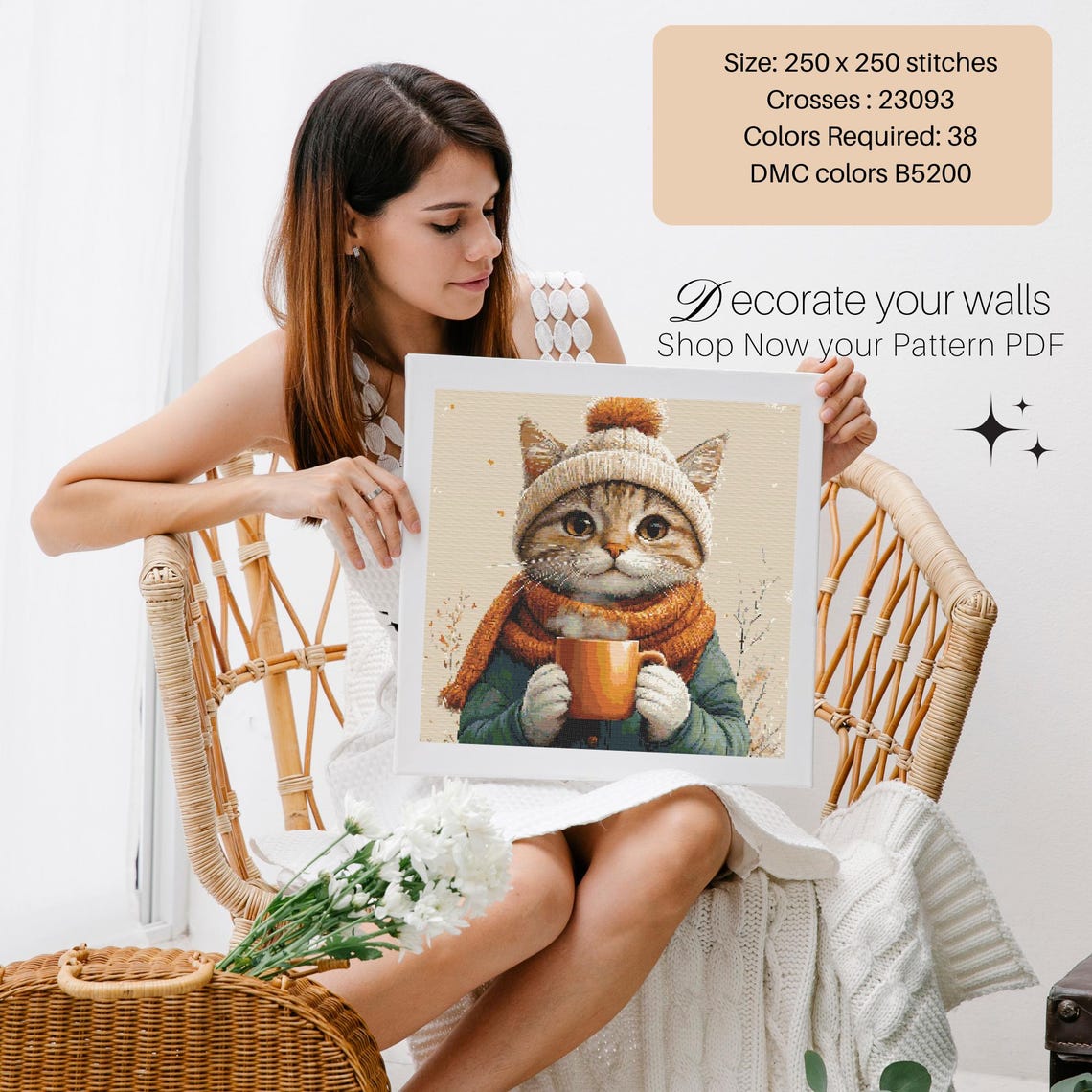 Cat Scarf Cross Stitch Pattern PDF Beginners Embroidery DIY Needlework ...