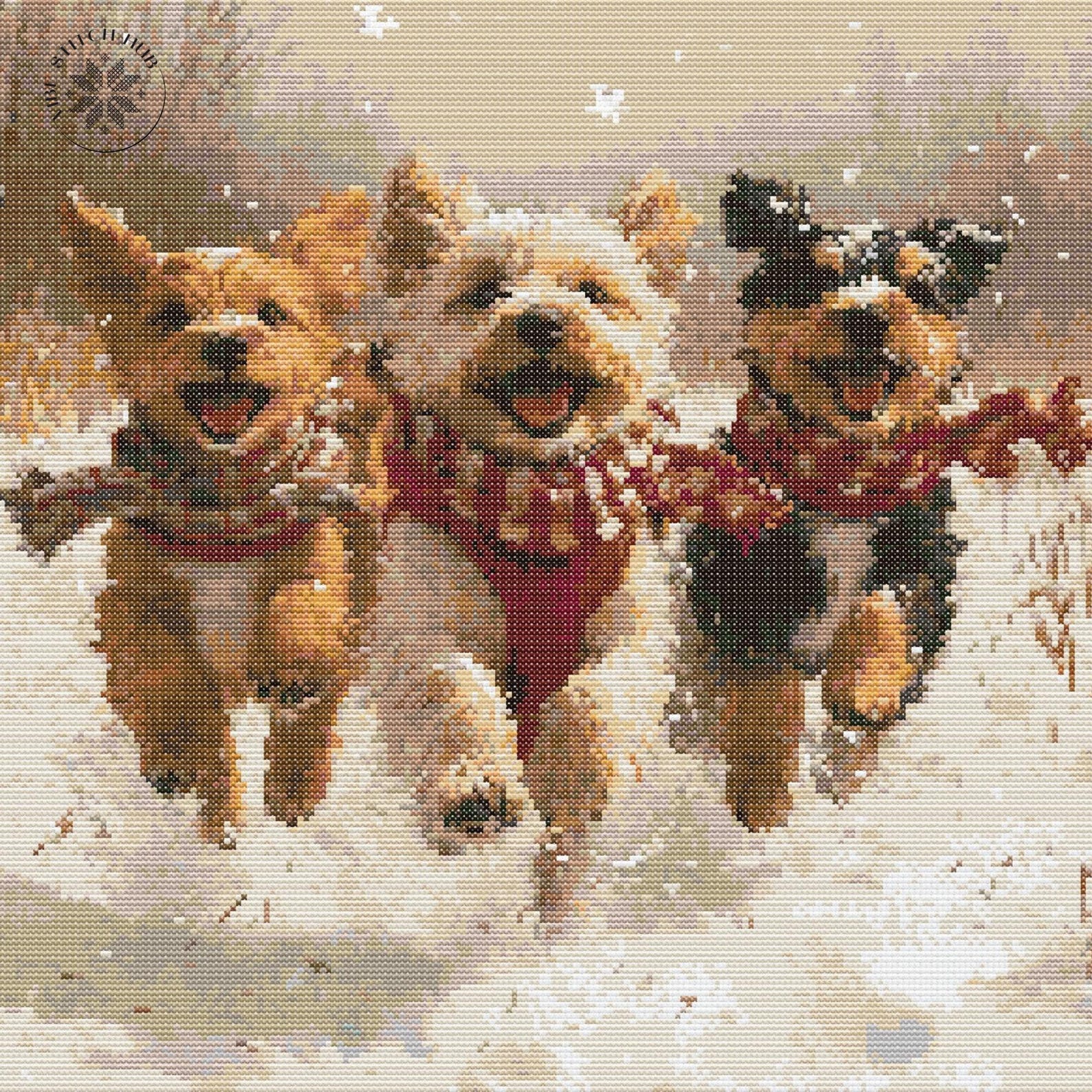 Dogs Running Cross Stitch Pattern - Easy Beginner Kit, Embroidery PDF ...