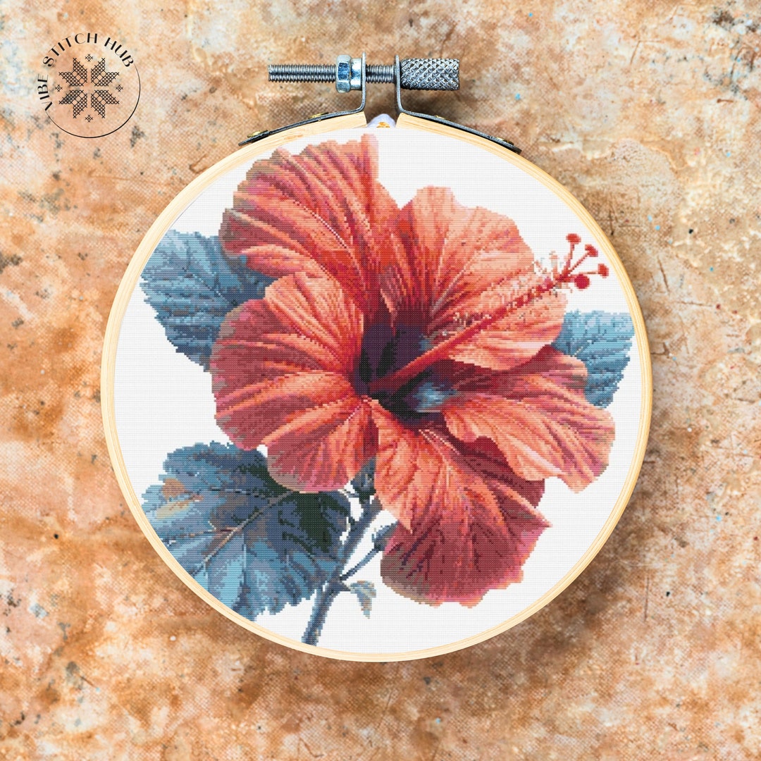 Hibiscus Cross Stitch Pattern Embroidery, Floral Cross Stitch Designs ...