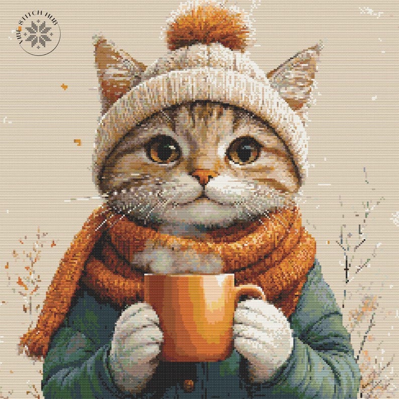 Cat Scarf Cross Stitch Pattern PDF - Beginners Embroidery DIY ...