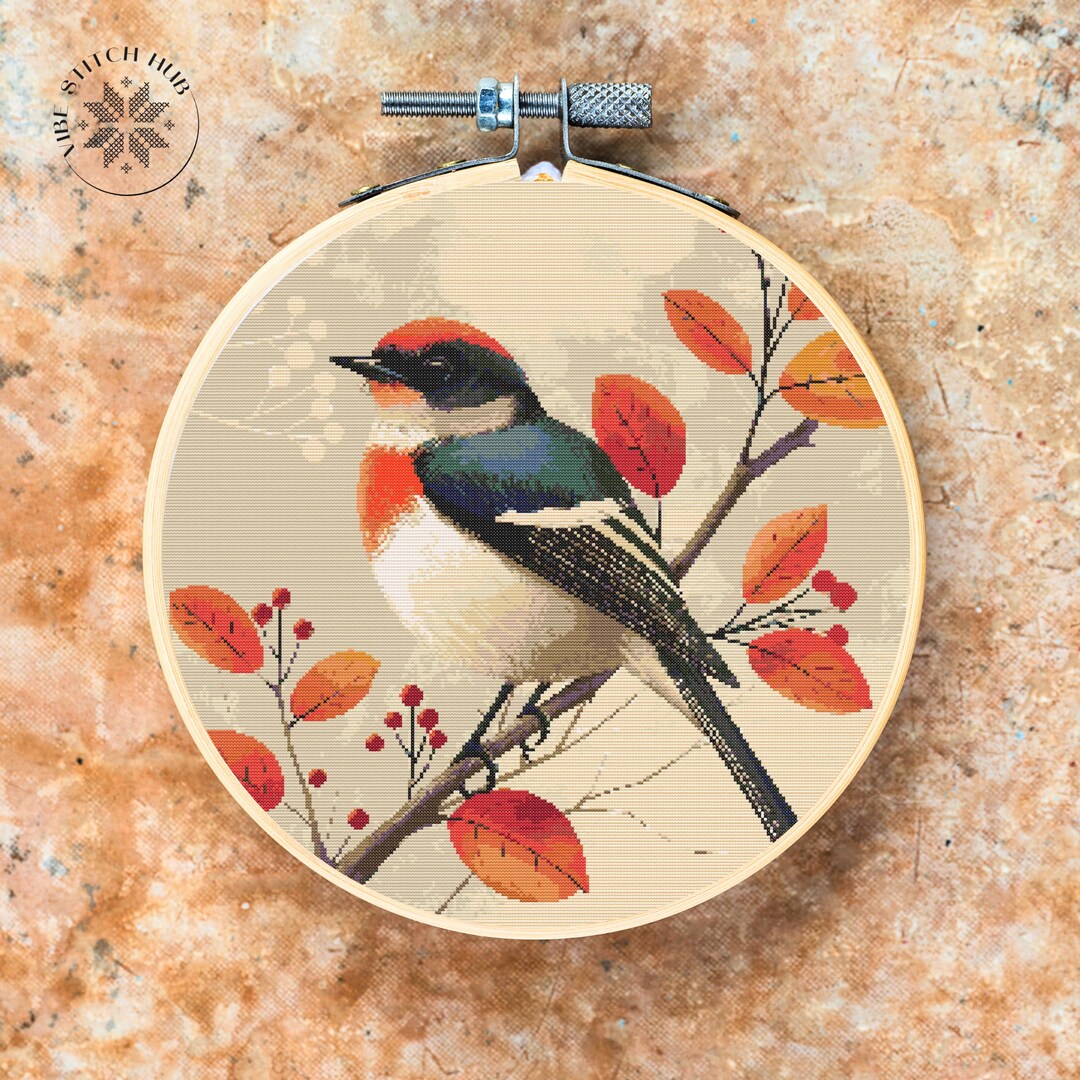 Bird on Branch Cross Stitch Pattern, Modern Embroidery Kit, Beginner ...