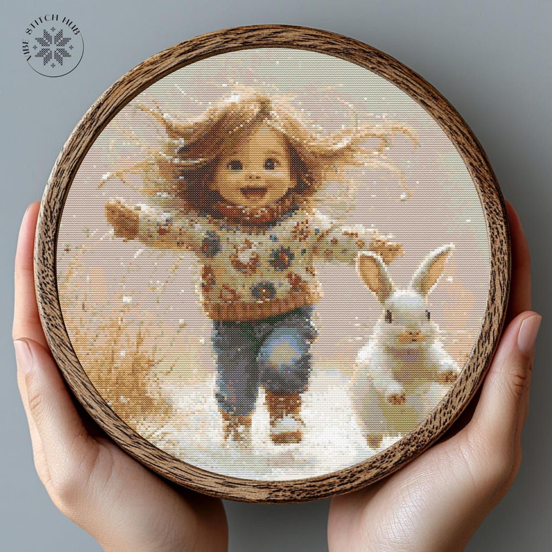 Little Girl Runs & a Rabbi Cross Stitch Pattern Embroidery Cross Stitch ...