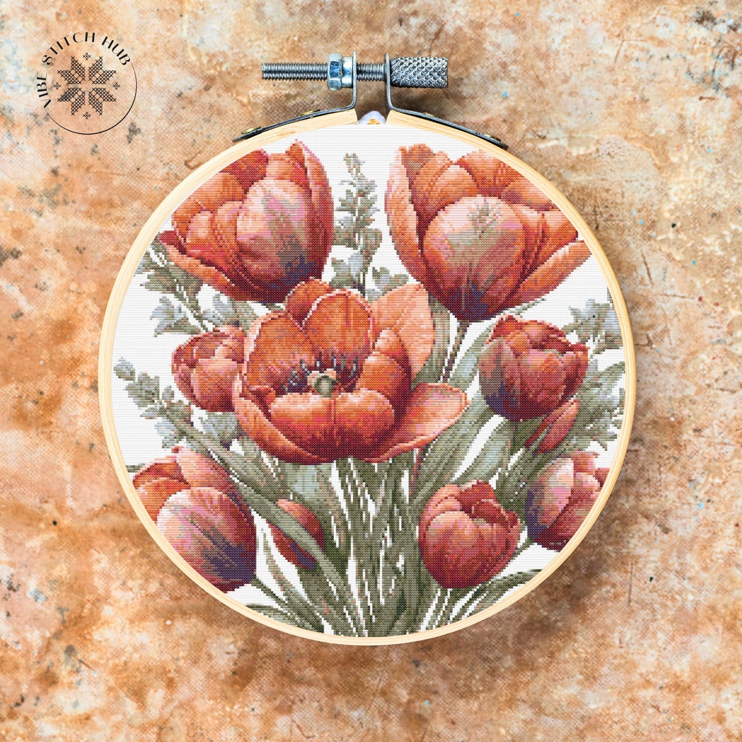 Bouquet Tulips Cross Stitch Pattern Embroidery, Floral Cross Stitch ...