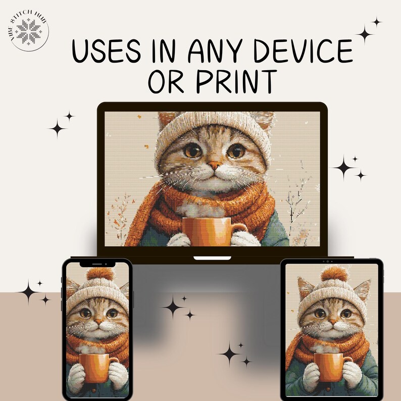 Cat Scarf Cross Stitch Pattern PDF - Beginners Embroidery DIY ...