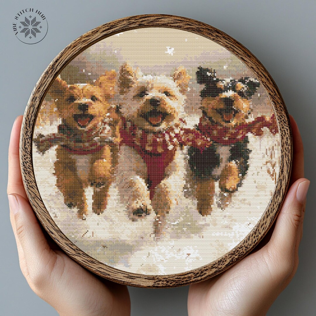 Dogs Running Cross Stitch Pattern - Easy Beginner Kit, Embroidery PDF ...