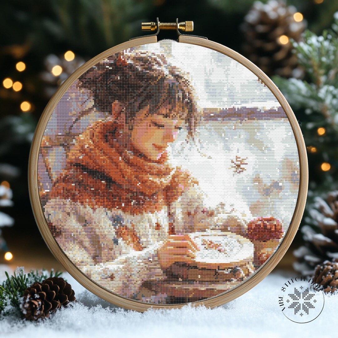 Girl Stitching Cross Stitch Pattern Embroidery, Floral Cross Stitch ...