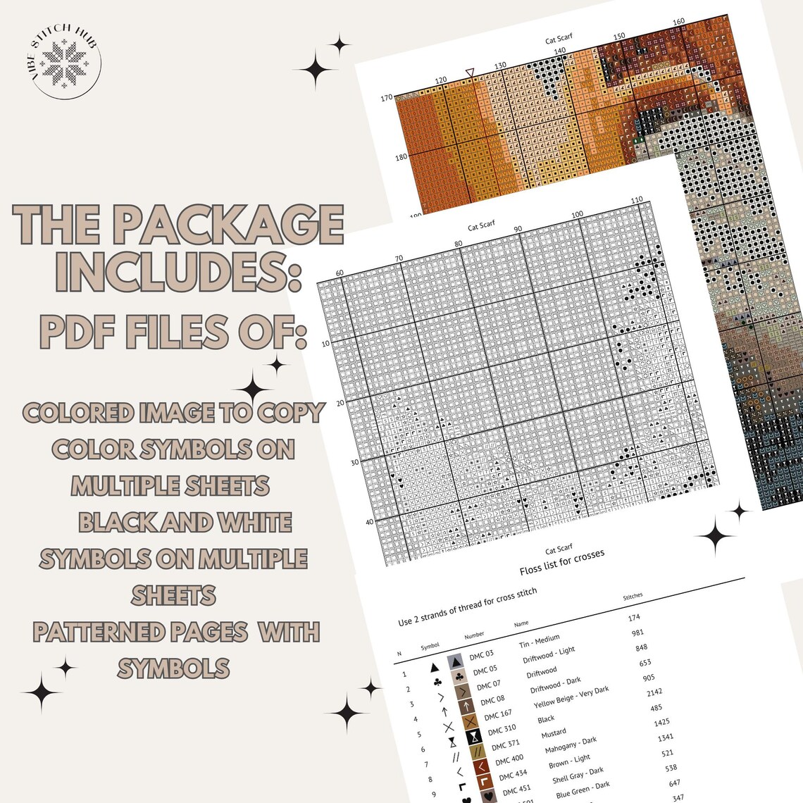 Cat Scarf Cross Stitch Pattern PDF Beginners Embroidery DIY Needlework ...