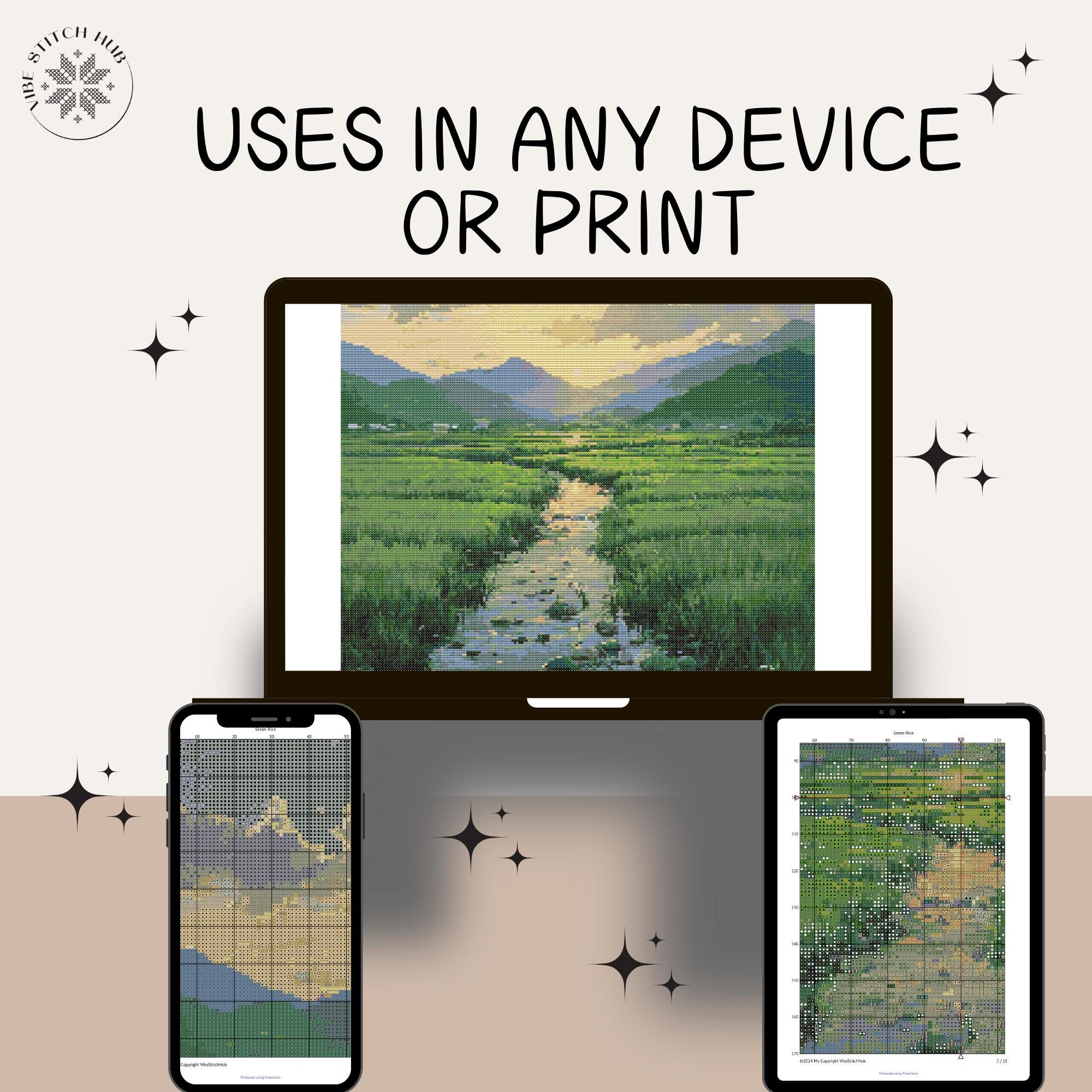 Green Rice Cross Stitch Pattern Embroidery Floral Cross Stitch Designs ...