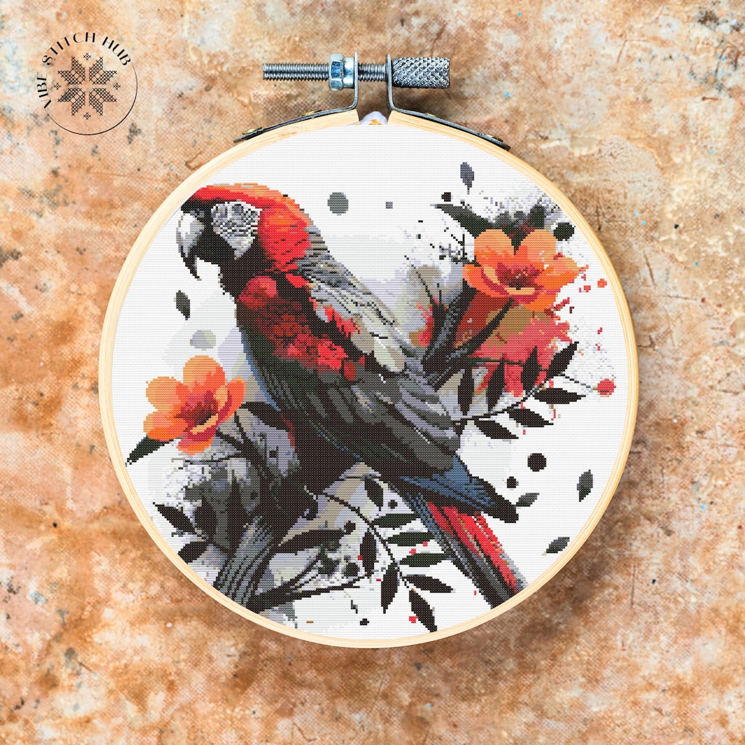 Parrot Cross Stitch Pattern, Modern Cross Stitch Designs, Beginner ...