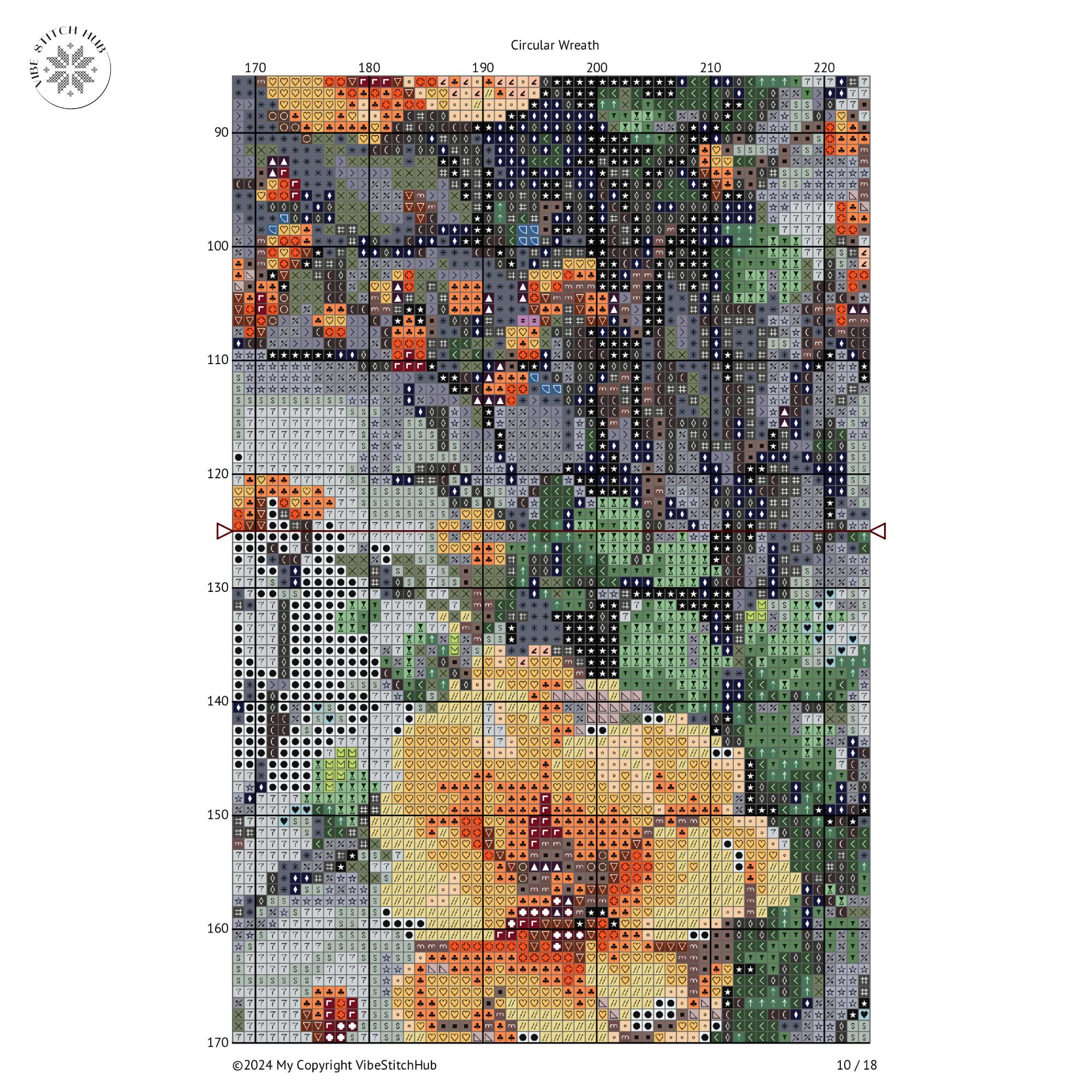 Circular Wreath Cross Stitch Pattern Embroidery, Floral Cross Stitch ...