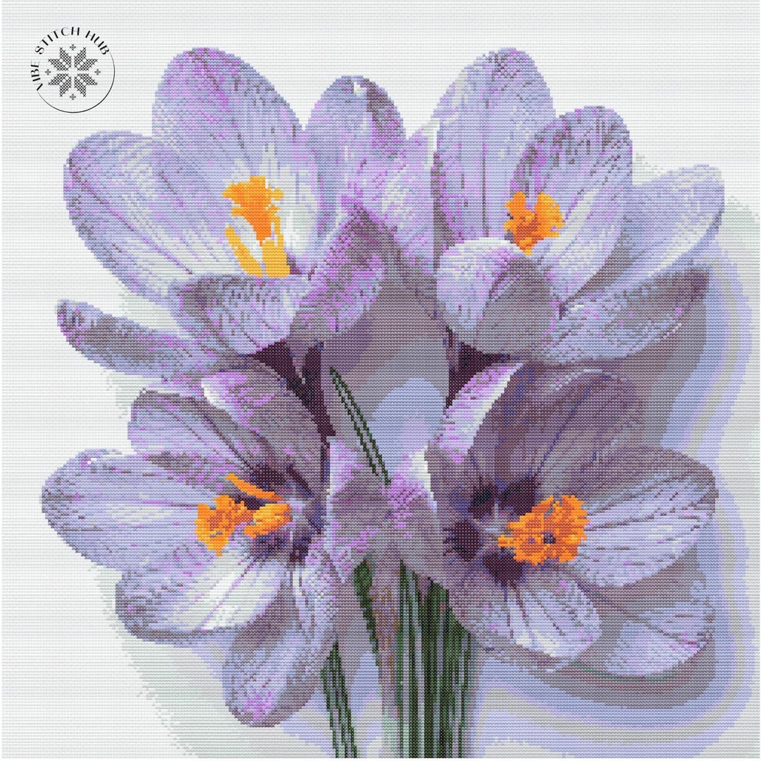 Crocus Purple Cross Stitch Pattern PDF, Easy Floral Embroidery Chart ...