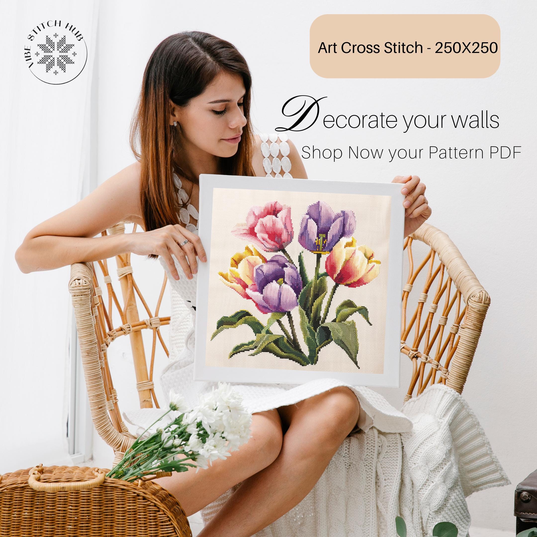 Tulips Cross Stitch Pattern Embroidery, Floral Cross Stitch Designs ...
