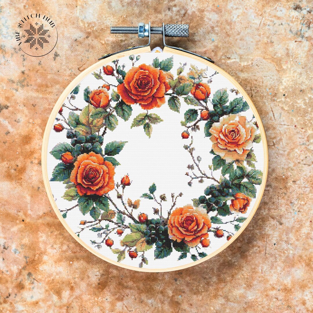 Circular Roses Cross Stitch Pattern Embroidery, Floral Cross Stitch ...