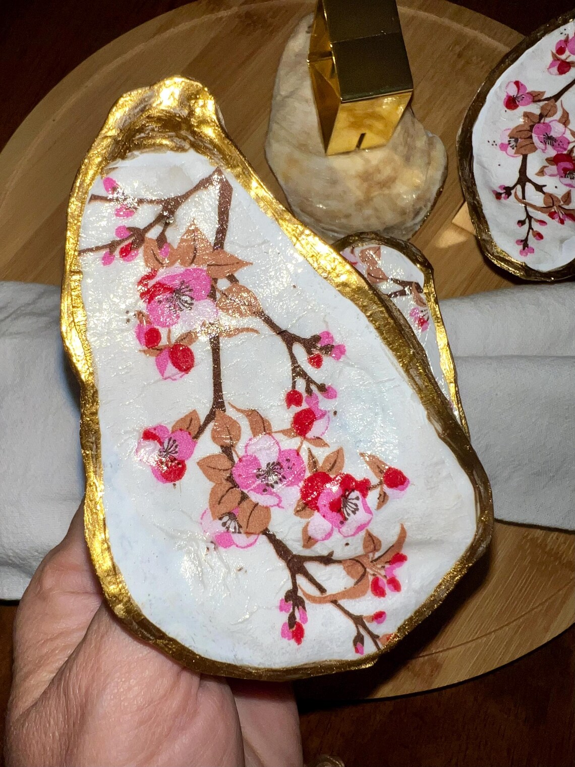 Cherry Blossom Gold Pink Decor Shell Napkin Rings Set of 4 Table Decor ...