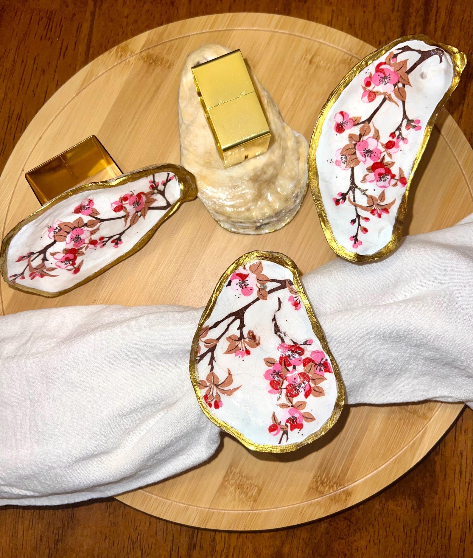Cherry Blossom Gold Pink Decor Shell Napkin Rings Set of 4 Table Decor ...