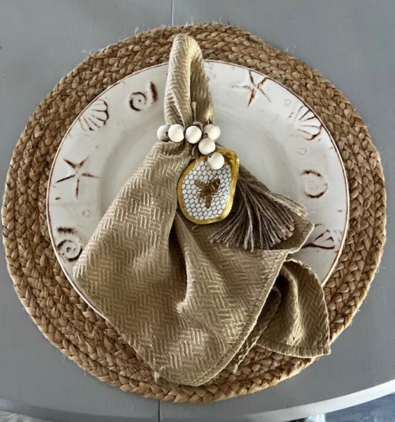 Bubble Bees Gold Decor Beaded Shell Napkin Rings Set of 4 Table Decor ...