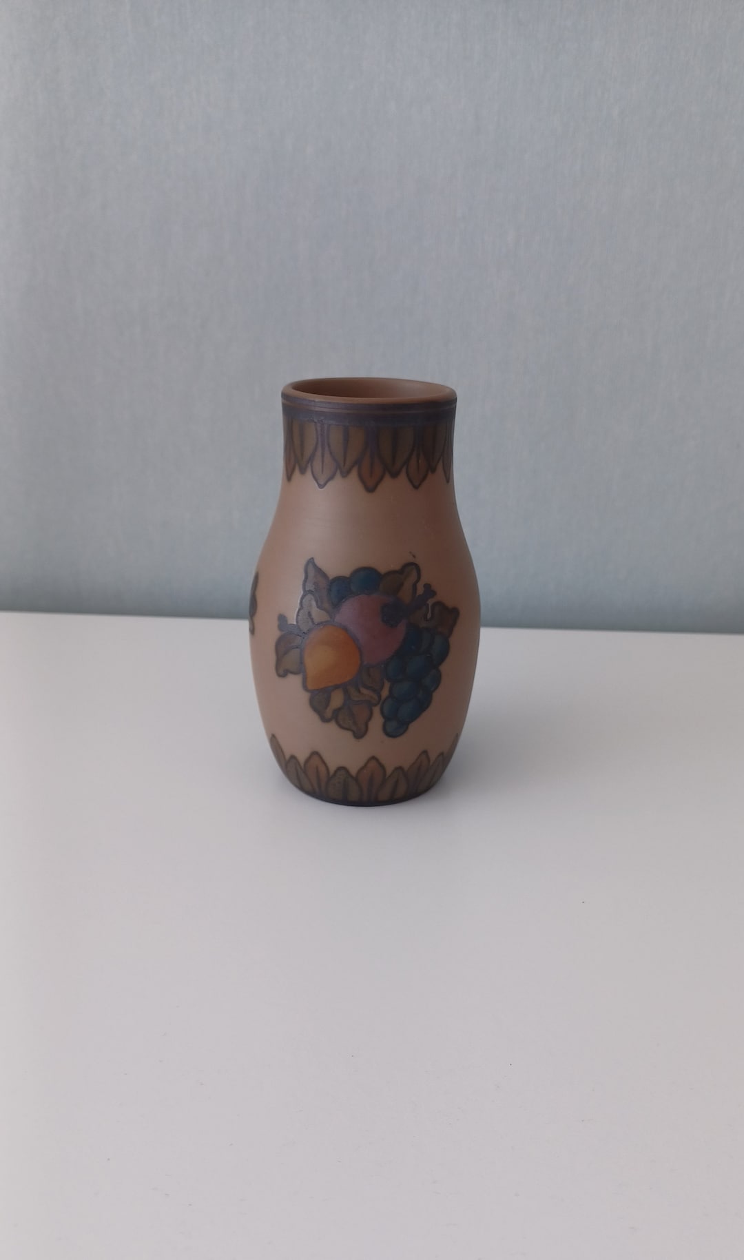 Vintage L Hjorth Terracotta Fruit Vase - Danish Ceramic Hand-painted ...