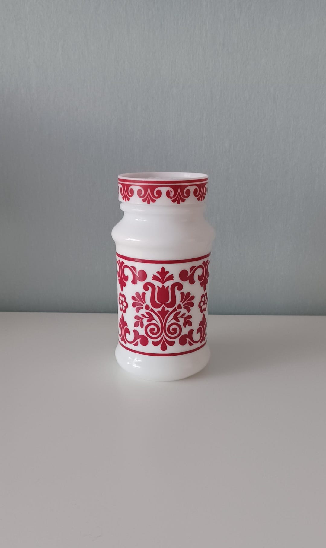 Vintage Rosemaling Milk Glass Sorage Canister Norway 1970s, Red and ...