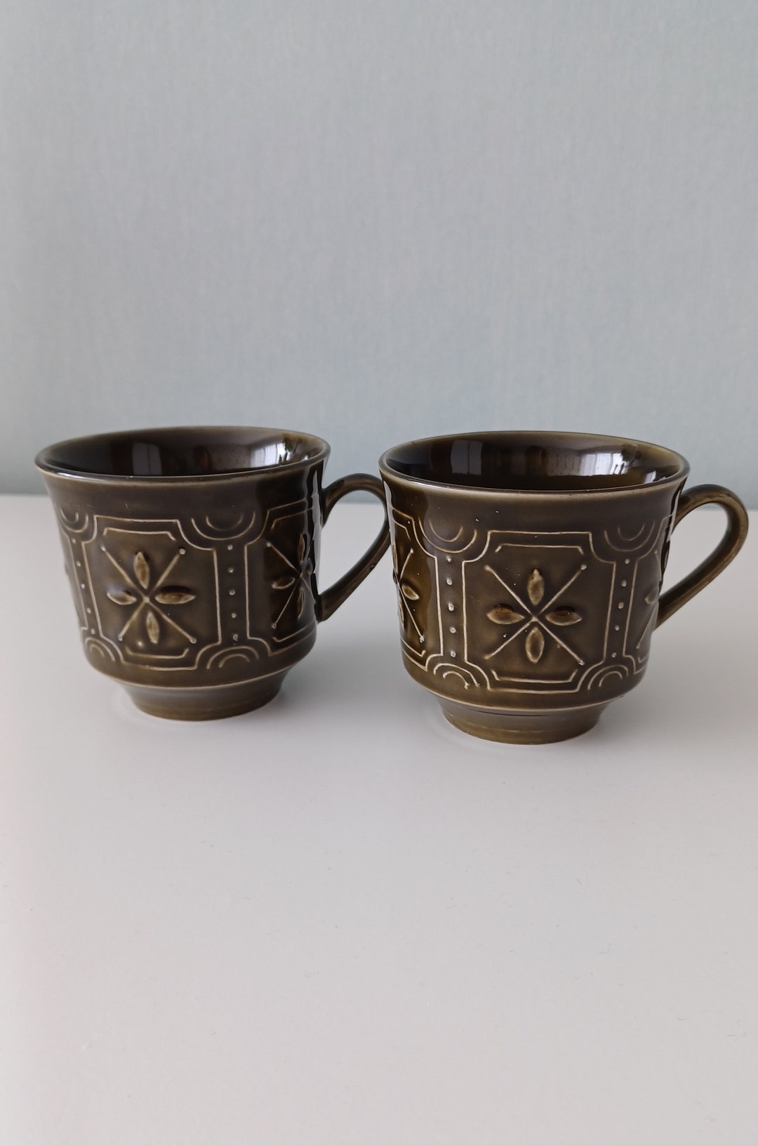 Vintage Tams England Pottery Coffee Tea Cups Green, Set of 2, Retro Tea ...