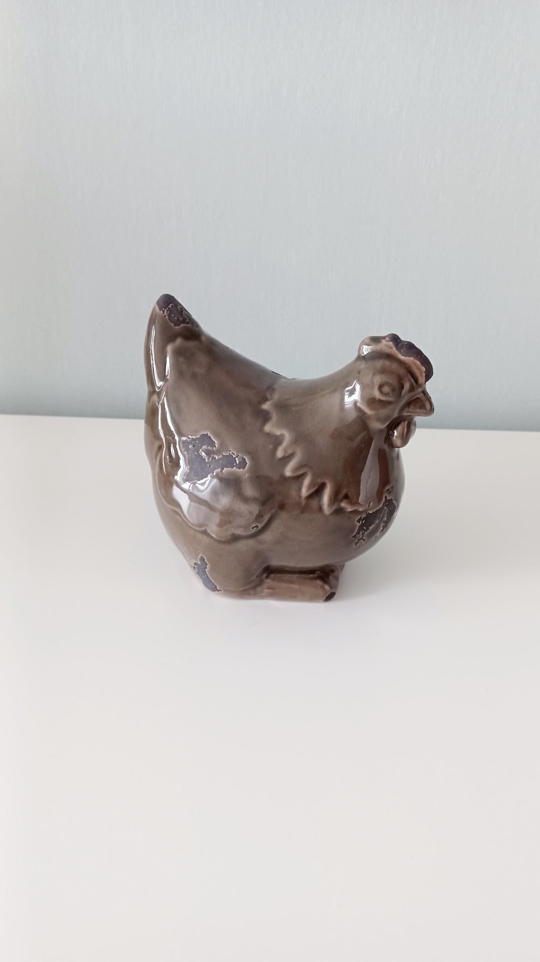 Vintage Ceramic Hen Figurine - Rustic Farmhouse Decor, Brown Glazed ...