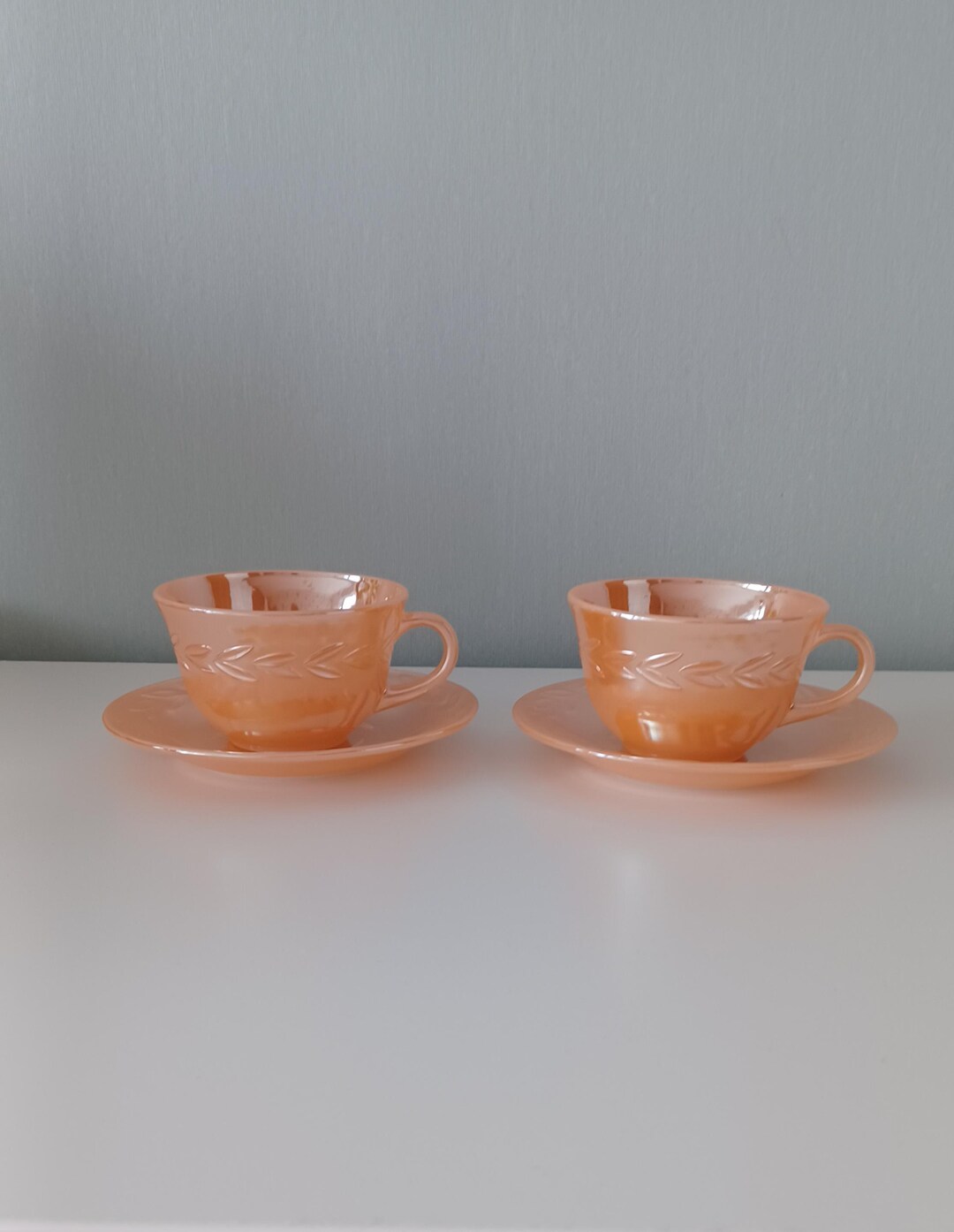 Vintage Fire King Peach Lusterware Cup and Saucer Set of 2, Anchor ...