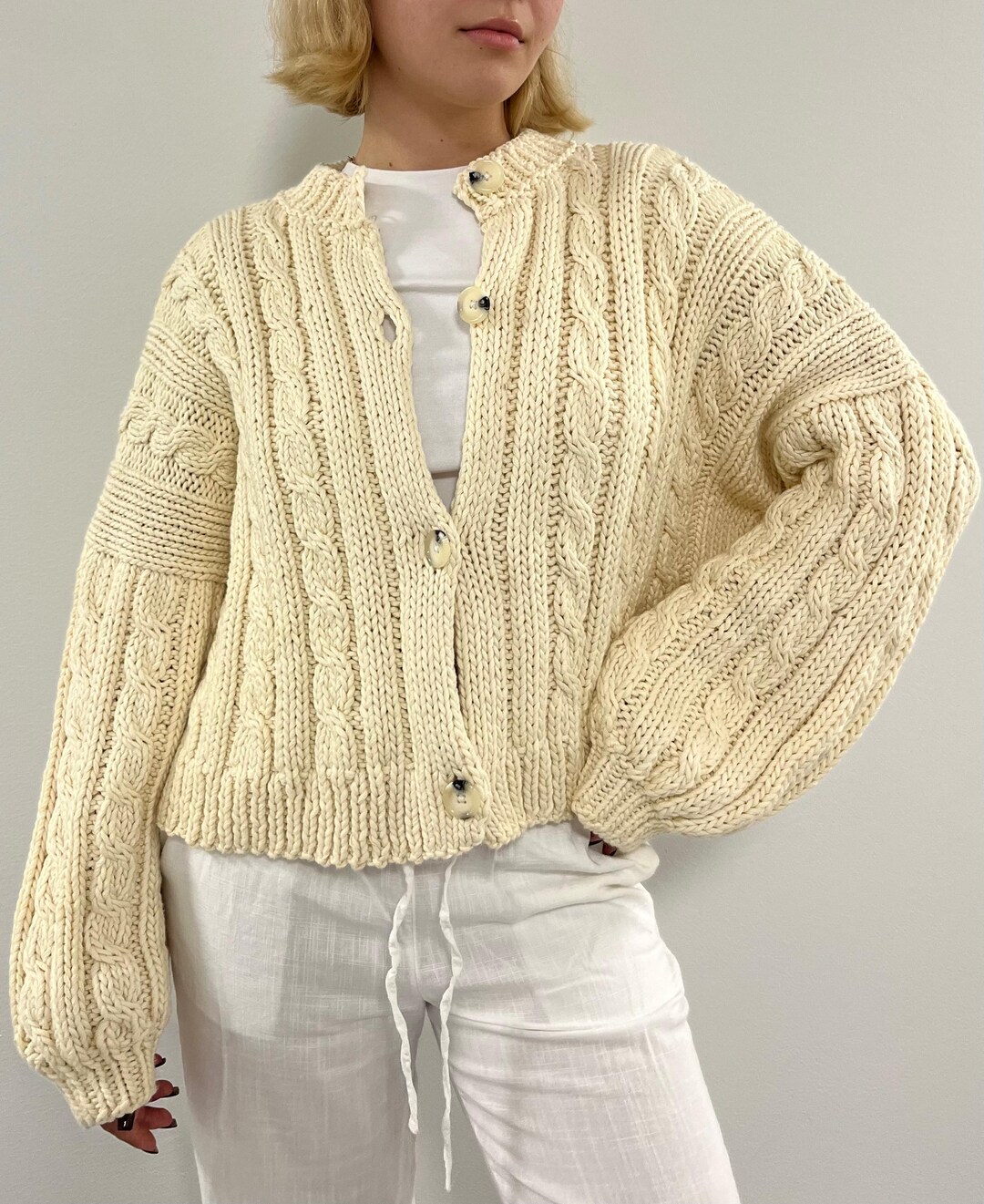 Cable Knit Cream White Cardigan Sweater - Etsy