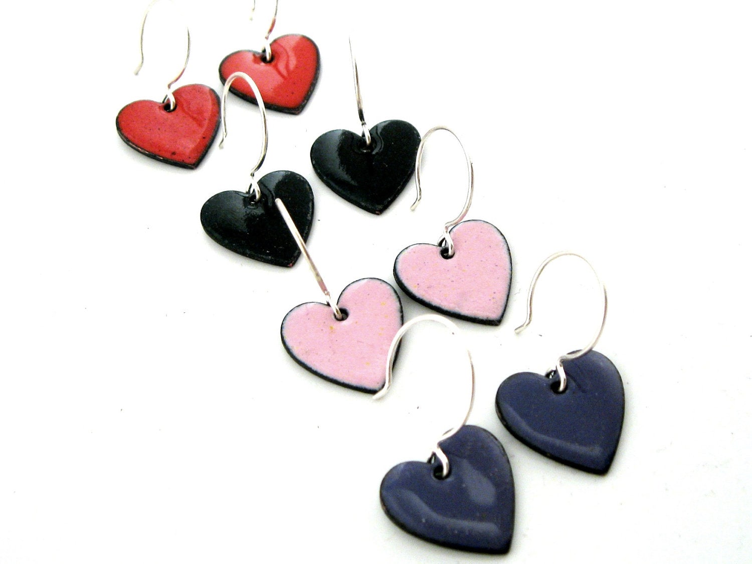 Sweetheart Earrings Sterling Silver and Enameled Copper - Etsy