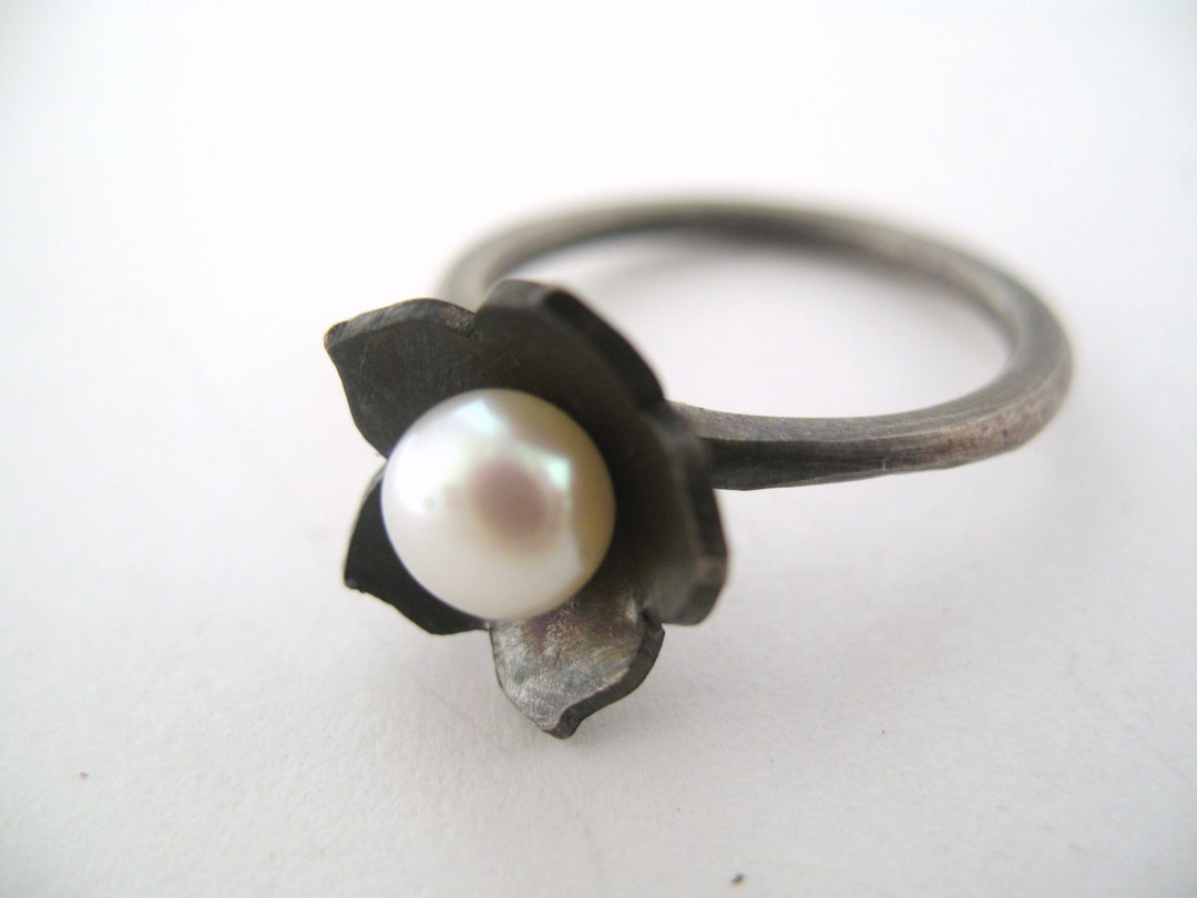 Tiny Kikyo Ring Sterling Silver and Pearl. - Etsy