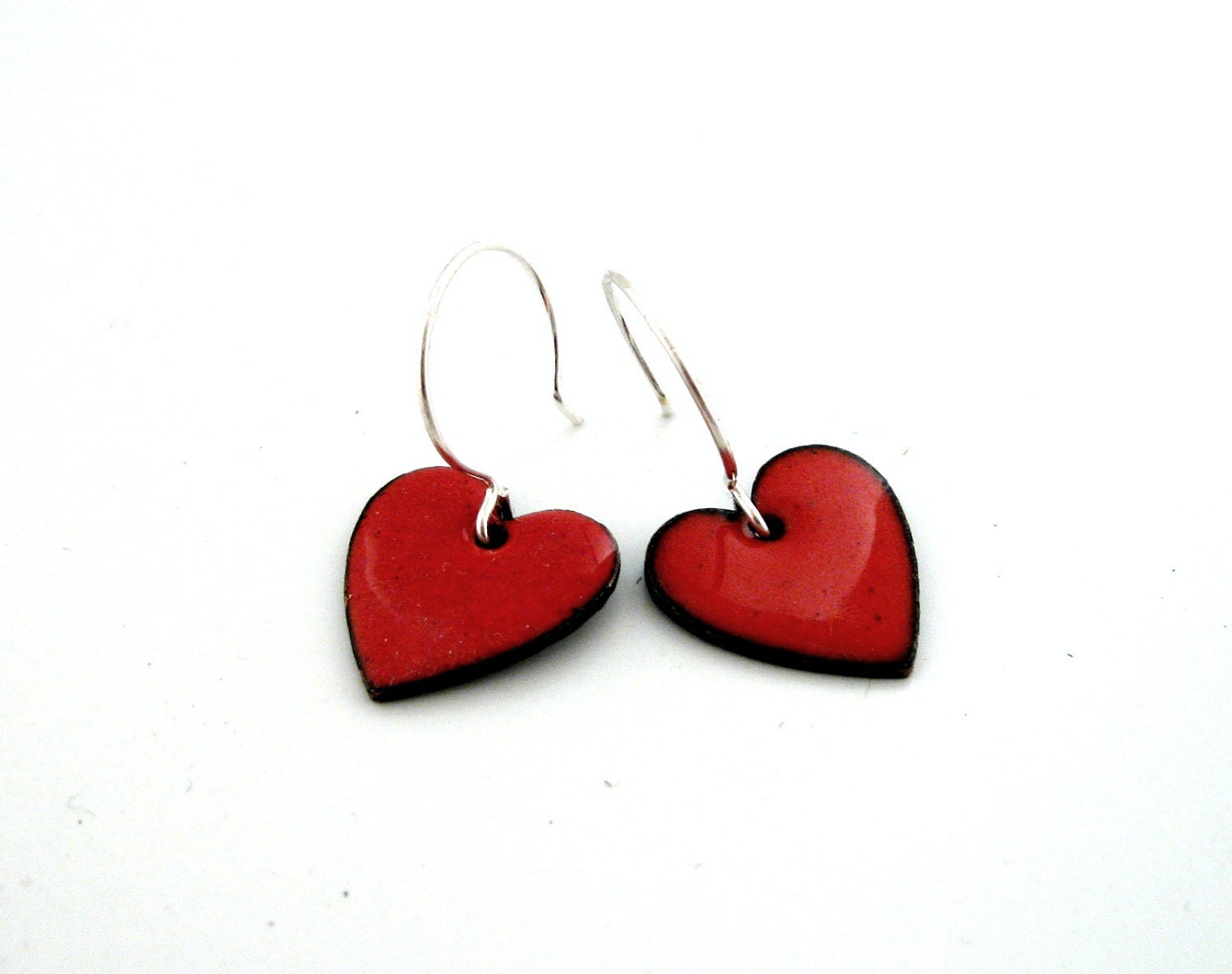 Sweetheart Earrings Sterling Silver and Enameled Copper - Etsy