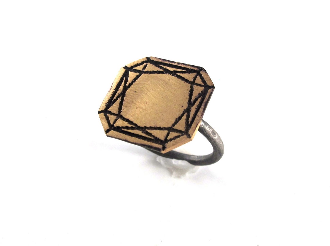 Faceted Gemstone Ring in Sterling and Brass SIZE 6.5 - Etsy